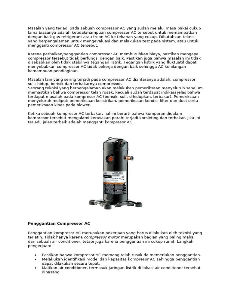 Masalah dan Penggantian Compressor AC | PDF