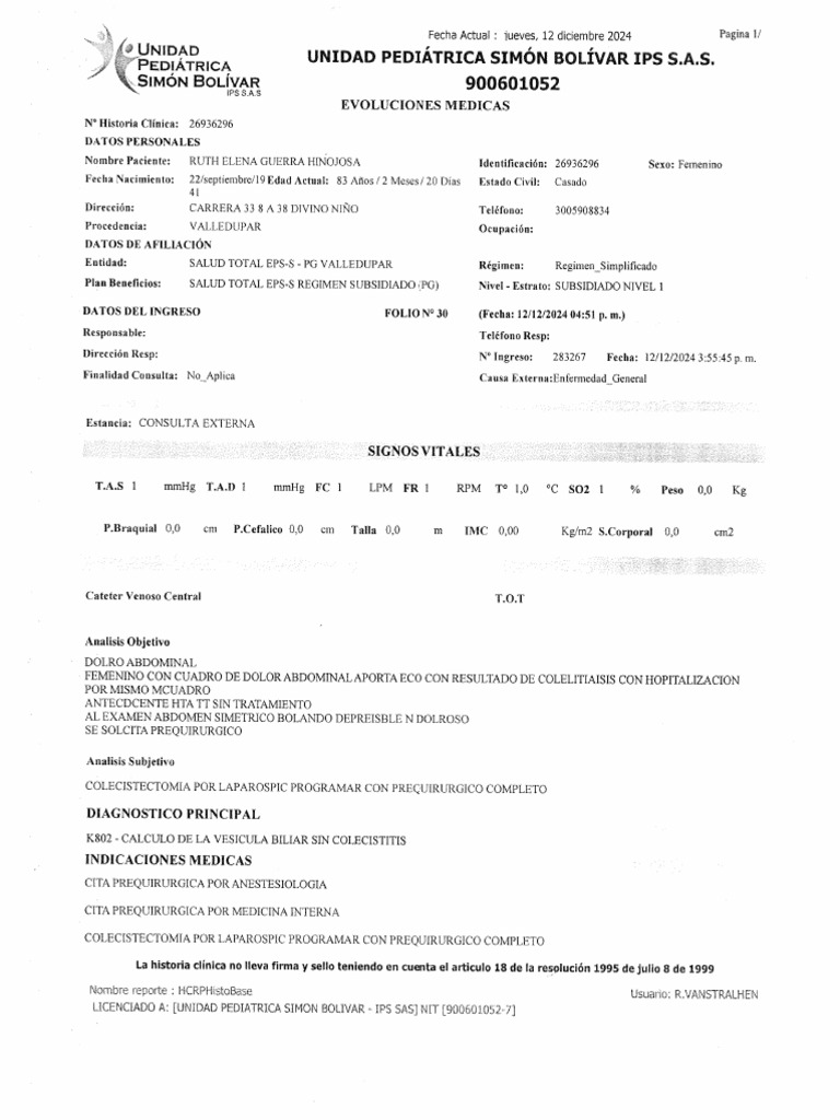 Historia Clinica - Ruth Guerra | PDF