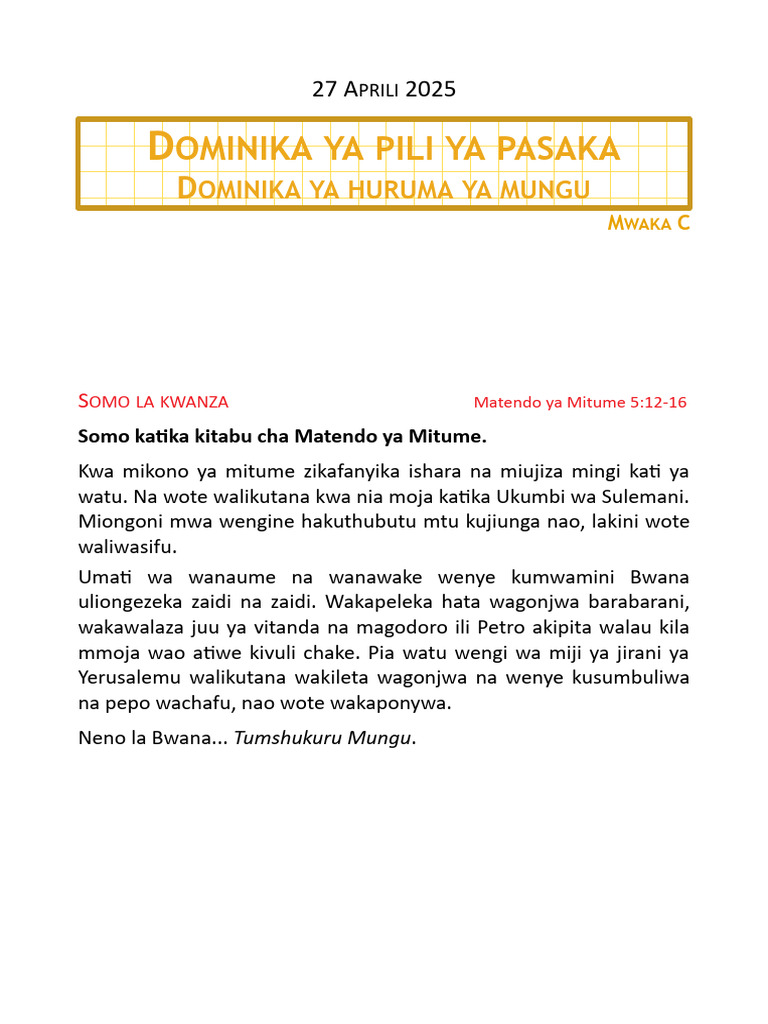 Ominika Ya Pili Ya Pasaka | PDF