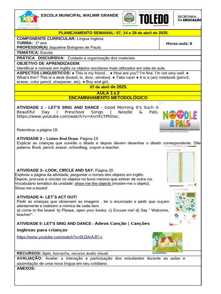 De 2025. Aula 1 E 2 Encaminhamento Metodológico | PDF | Brinquedos