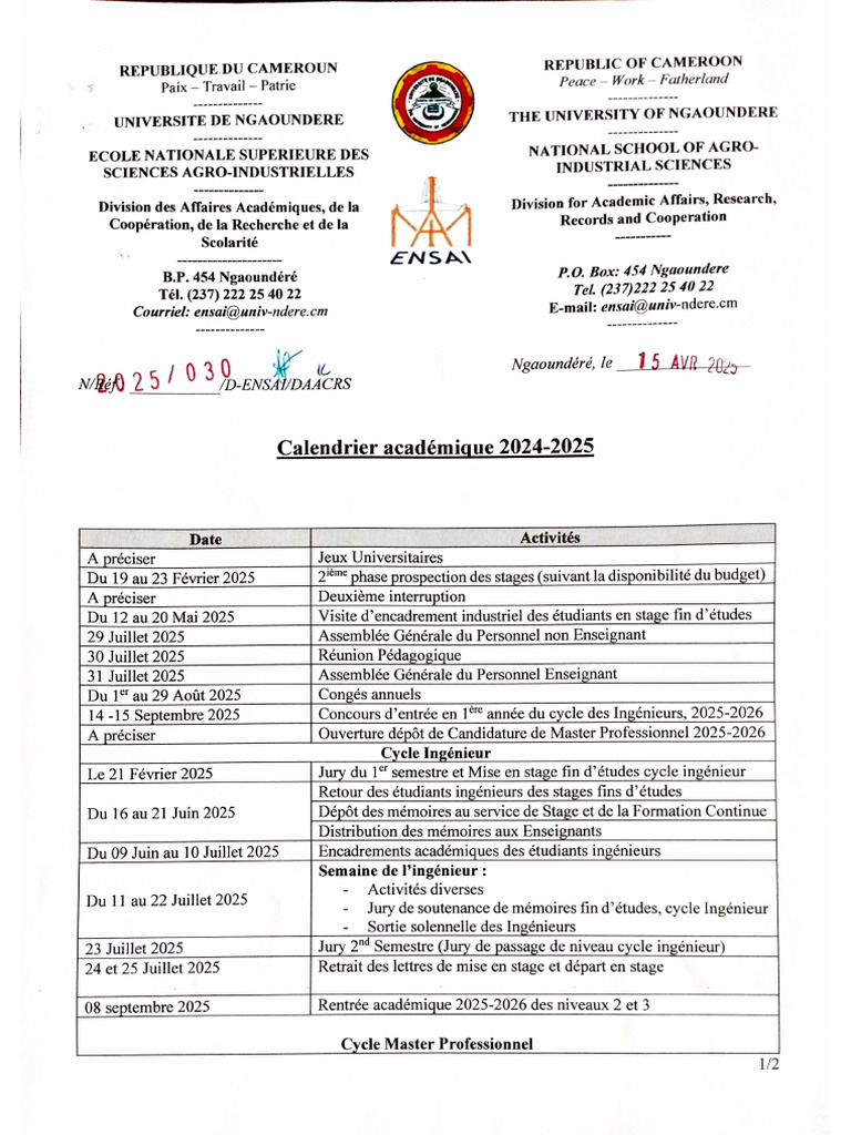 Calendrier Académique | PDF