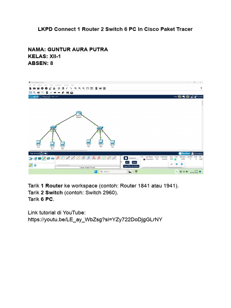 LKPD Connect 1 Router 2 Switch 6 PC in Cisco Paket Tracer | PDF