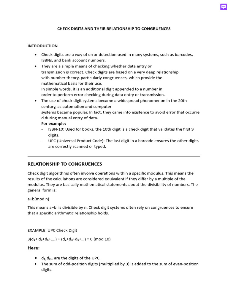 Check Digits and Their Relationship To Congruences (1) - 1 | PDF | Universal Product Code ...