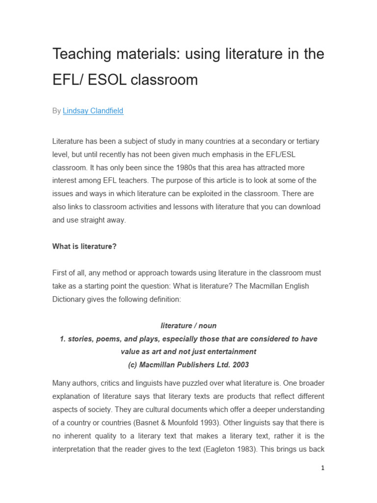 Using Literature in EFL/ESOL Classrooms | PDF | English As A Second Or ...