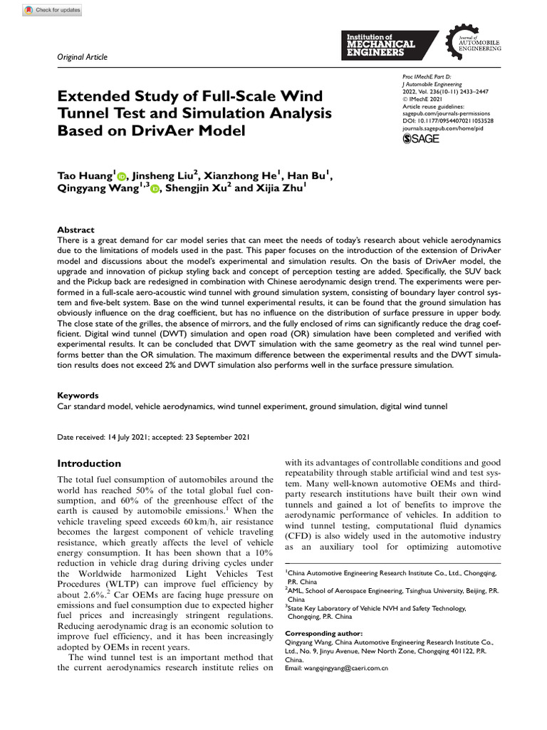 Huang Et Al 2021 Extended Study of Full Scale Wind Tunnel Test and ...