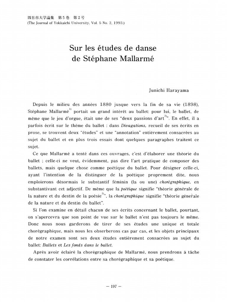 Junichi Harayama - Sur Les Études de Danse de Stéphane Mallarmé | PDF
