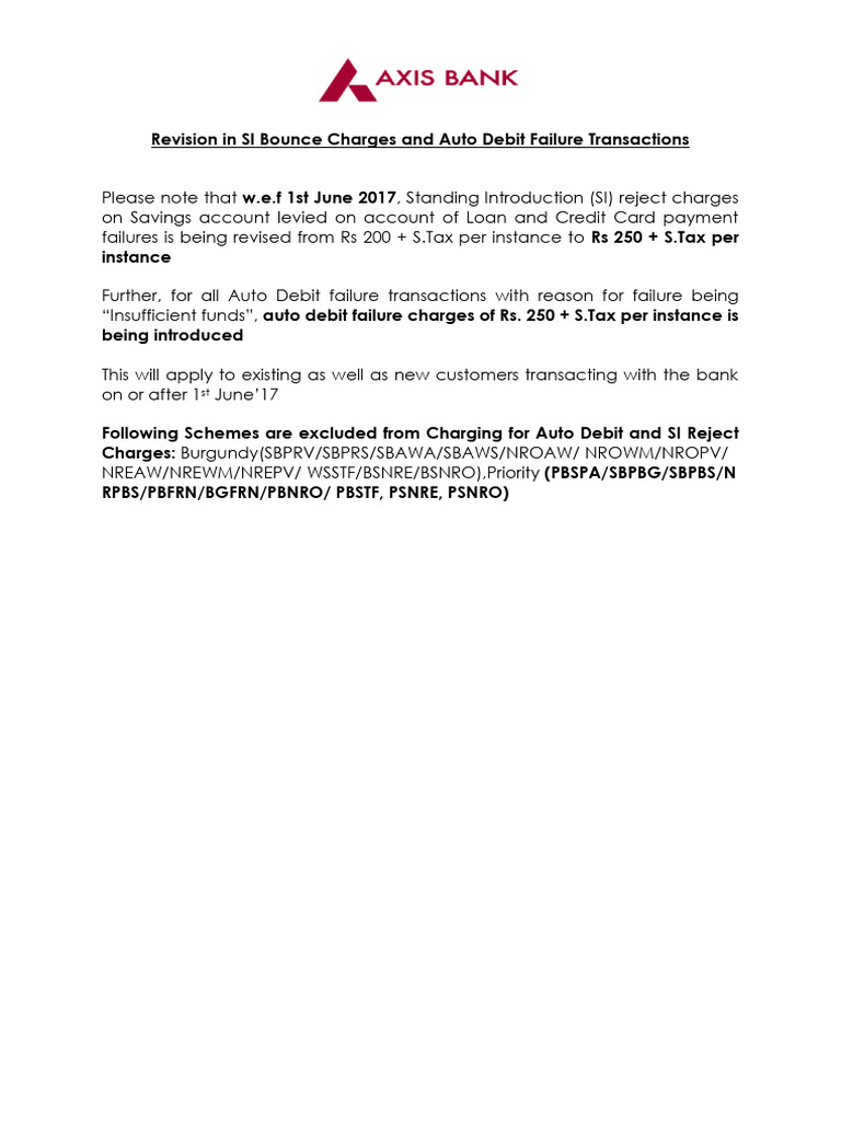 Charges Standing Instruction Bounce Insufficient Funds | PDF