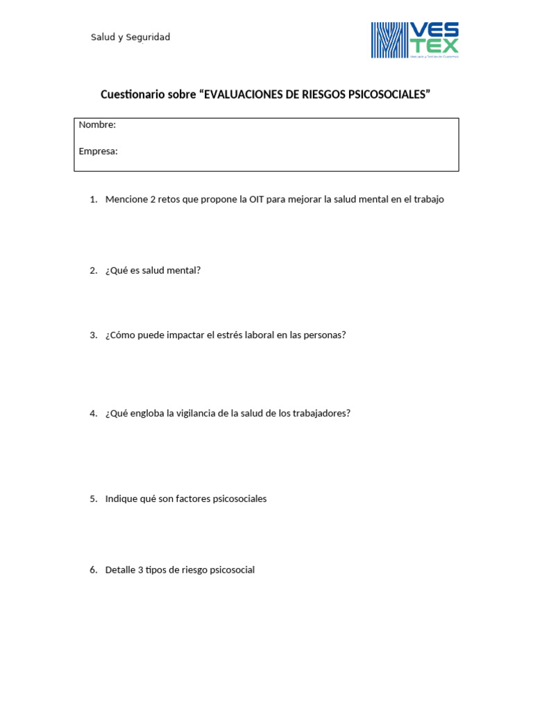 Cuestionario Riesgos Psicosociales | PDF