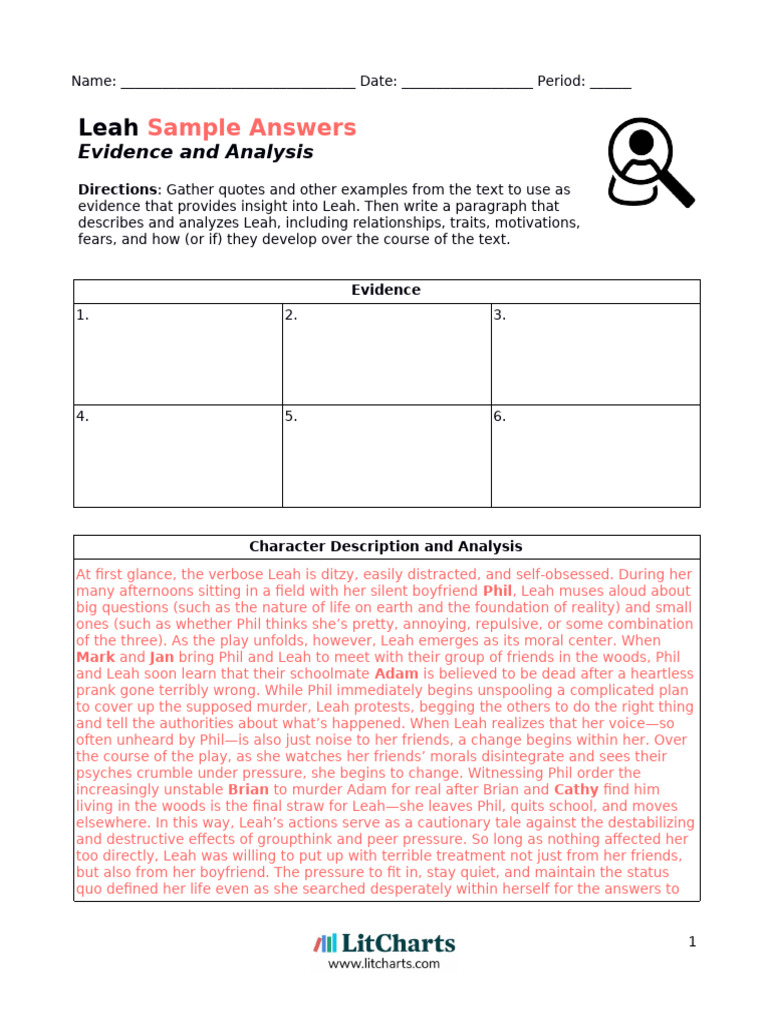 Character Analysis Sample Answers | PDF | Bullying | Adolescence