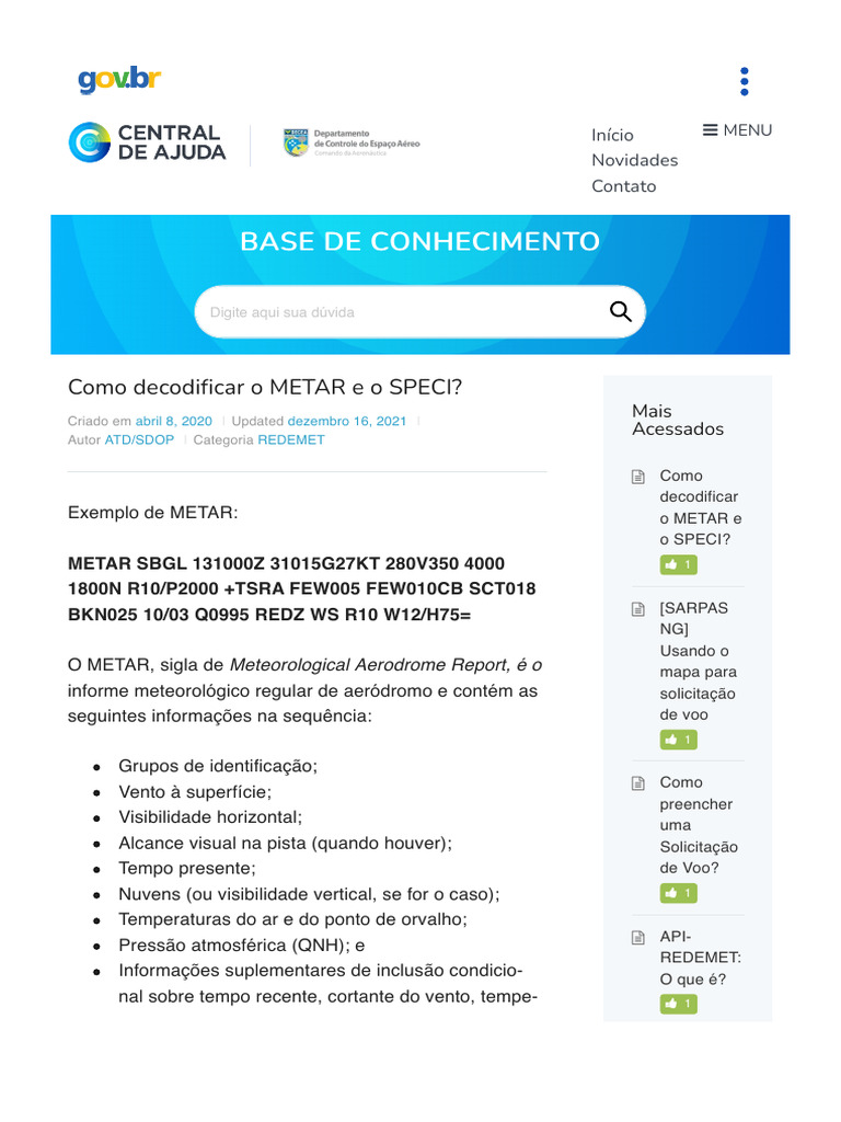 Decodificação de METAR e SPECI | PDF | Nuvem | Ferimento