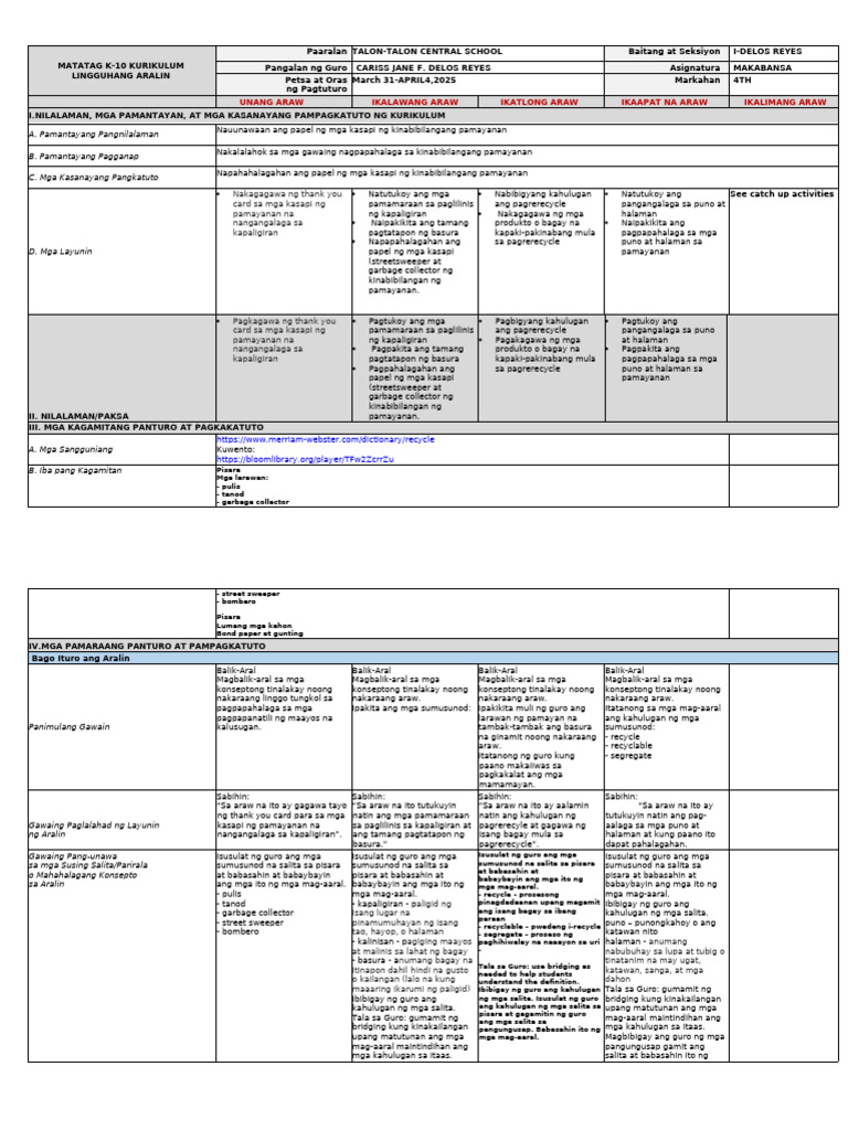 Unang Araw Ikalawang Araw Ikatlong Araw Ikaapat Na Araw Ikalimang Araw | PDF