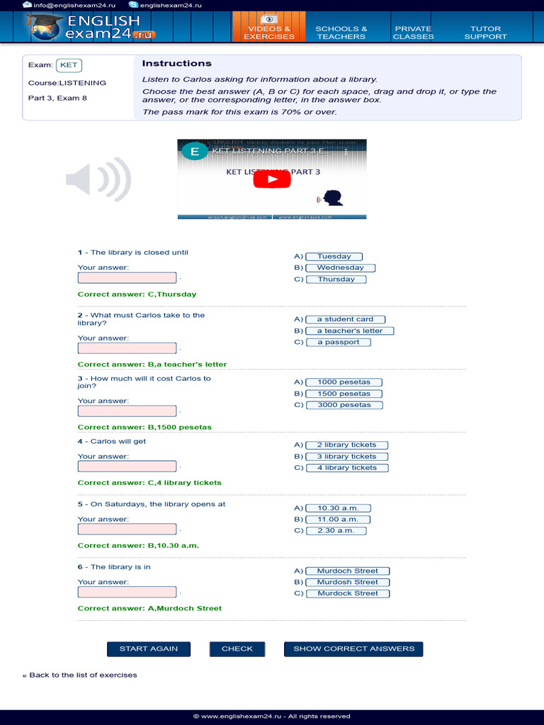 Part 3 (Exam 1) - Listening - Ket Cambridge Keyenglish Test | PDF ...