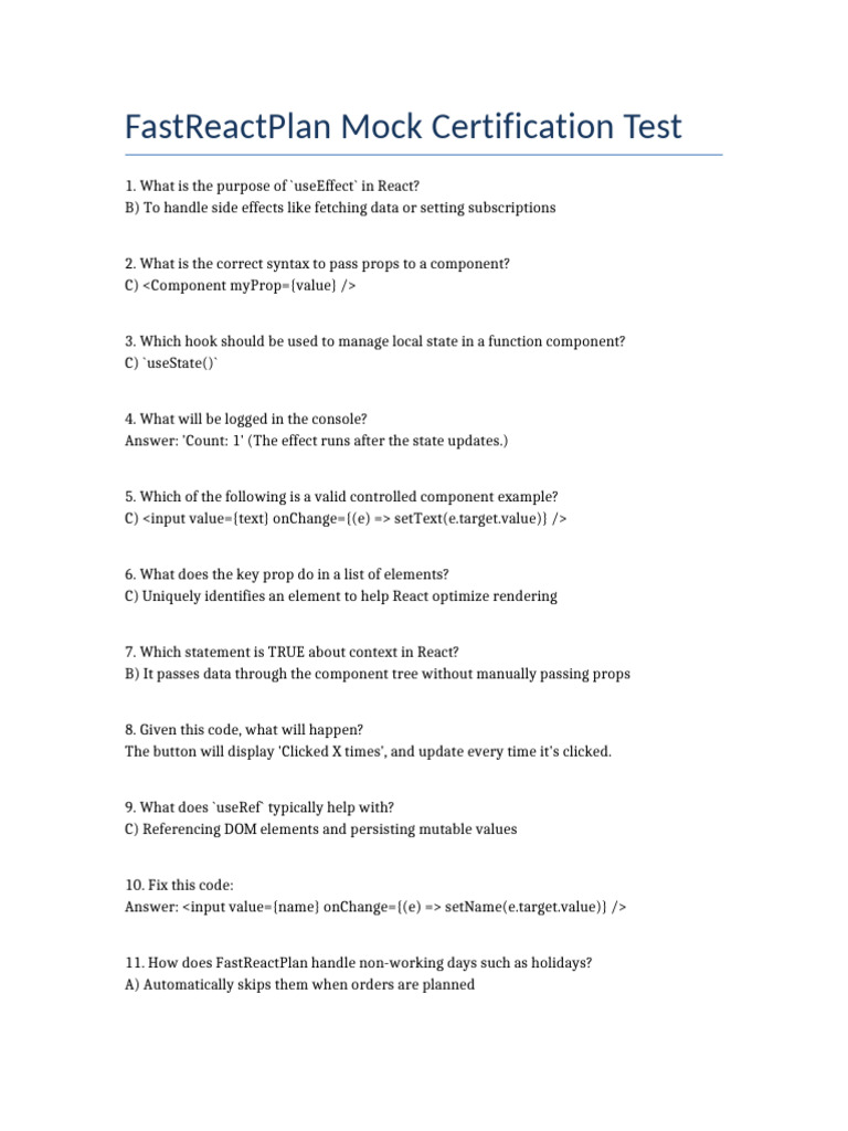 FastReactPlan Certification Test Guide | PDF | Computing | Information ...
