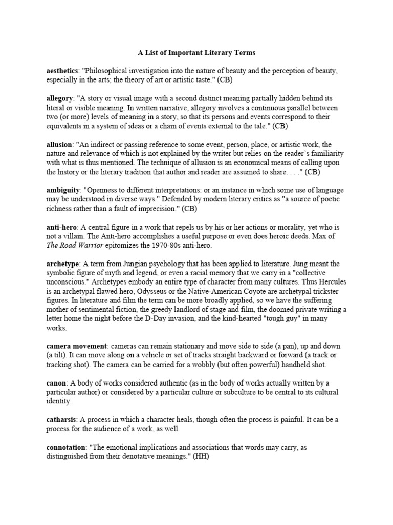 A List of Important Literary Terms | PDF | Metaphor | Genre