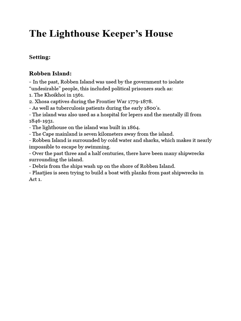 Characters and Themes in "The Lighthouse Keeper's Wife" | PDF
