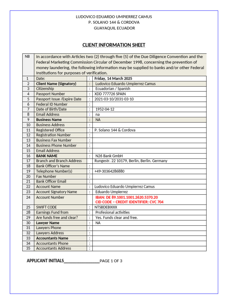 Cis Leuc N26 2025-03-14 Sepa Cid Code by Sulaiman World Sanit | PDF