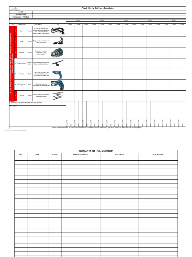 Check List Pré Uso Furadeira | PDF