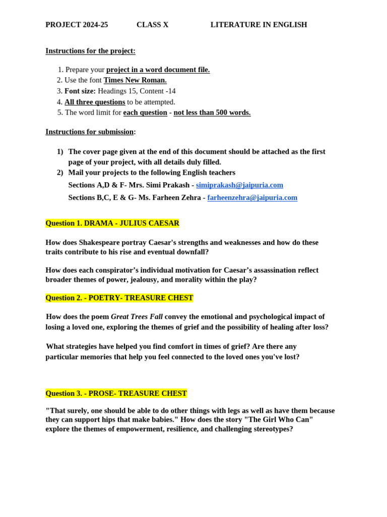 Class X Project, Eng Lit | PDF