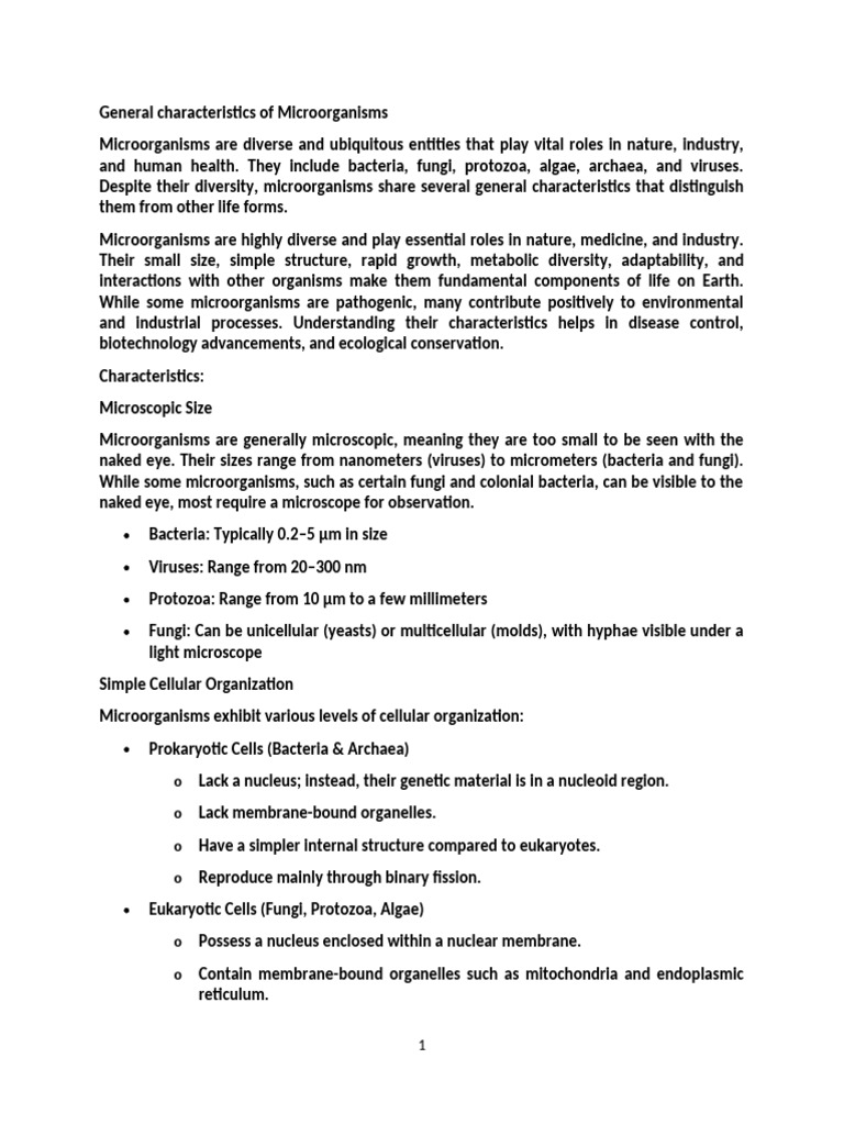 MCB 221 General characteristics of Microorganisms-1 | PDF | Cell ...