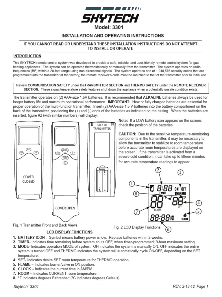 SkyTech Remote 3301 | PDF | Thermostat | Vacuum Tube
