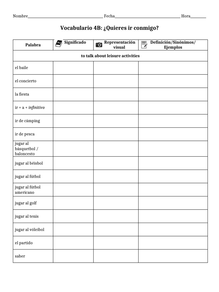 Vocabulario 4B: ¿Quieres Ir Conmigo? | PDF