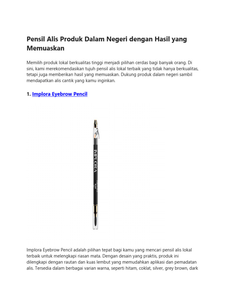 7 Pensil Alis Lokal Berkualitas Terbaik | PDF