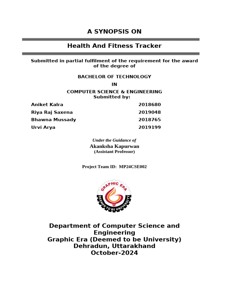 Health and Fitness Tracker Synopsis | PDF | Physical Fitness | Computing