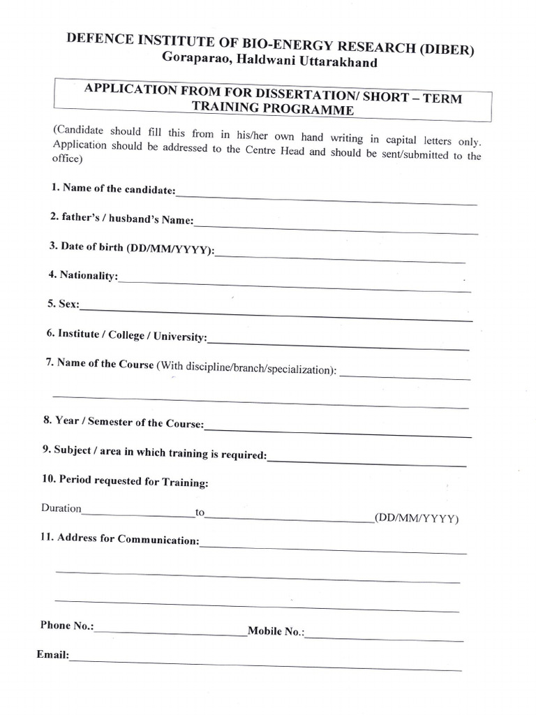 Application Form For Dissertation | PDF