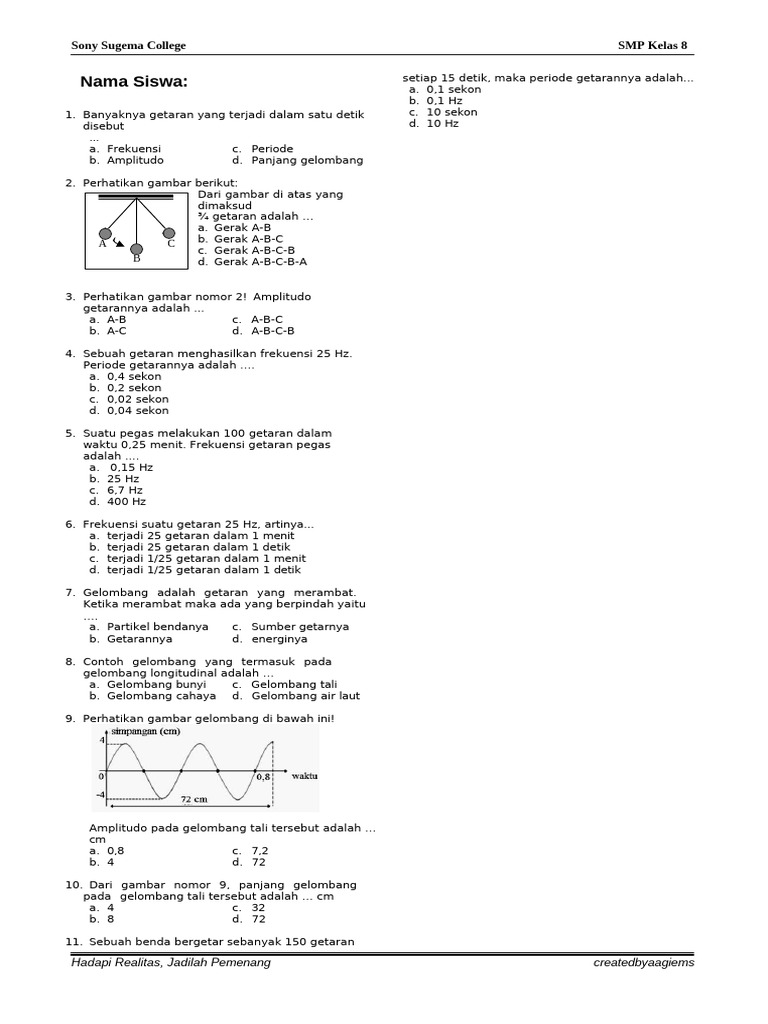 Latihan Soal Getaran Dan Gelombang Kelas 8 | PDF
