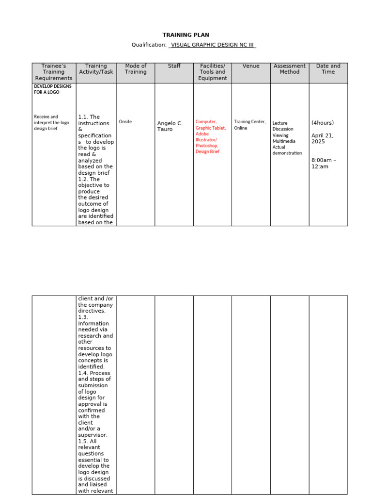 TRAINING-PLAN Format | PDF | Adobe Illustrator | Computing