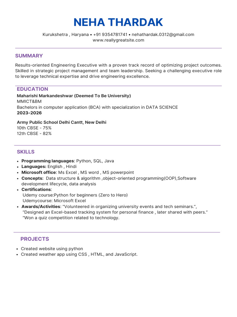 Neha Thardak Resume | PDF