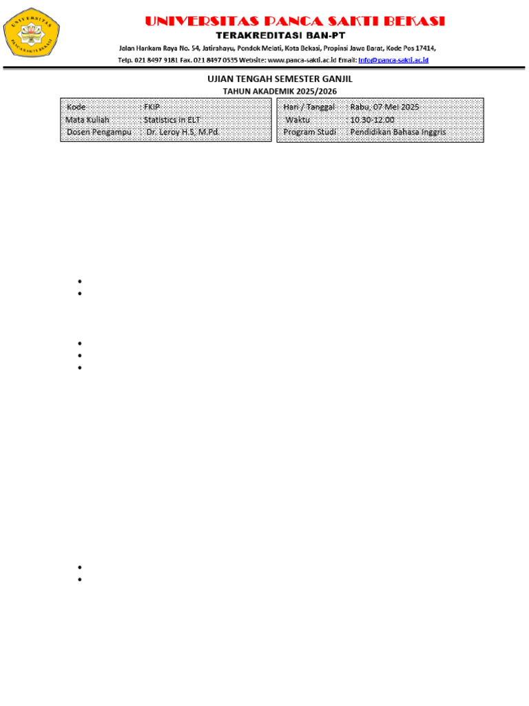 UTS Statistics in ELT | PDF | Student's T Test | P Value
