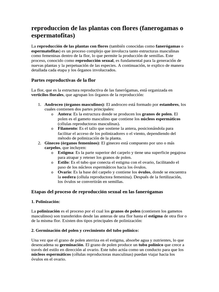 Reproduccion de Las Plantas Con Flores (Fanerogamas o Espermatofitas) | PDF | Flores | Polen