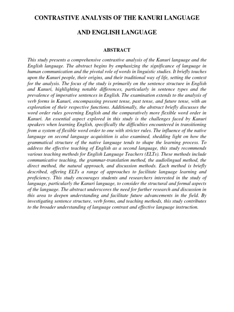 Contrastive Analysis of The Kanuri Langu | PDF | Human Communication ...