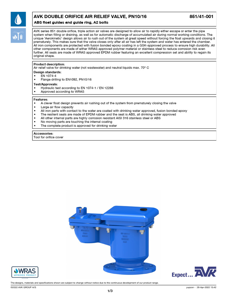 AVK Double Orifice Air Relief Valve | PDF | Valve | Corrosion
