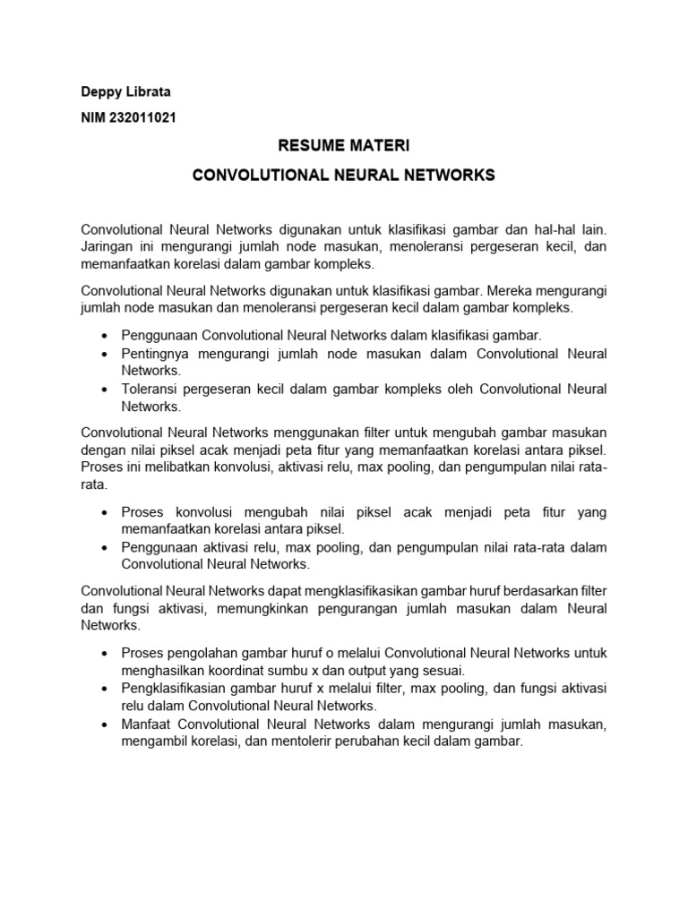 Resume - Convolutional Neural Networks - Deppy Librata - 232011021 | PDF