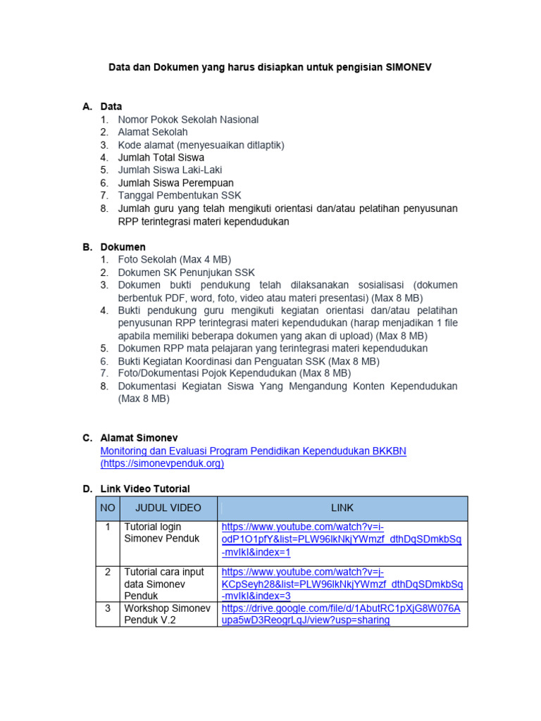 Dokumen Yang Harus Disiapkan Untuk Pengisian SIMONEV v.2 | PDF
