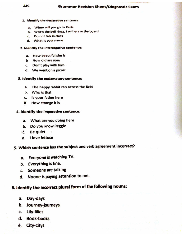 Grammar Diagnostic Exam | PDF