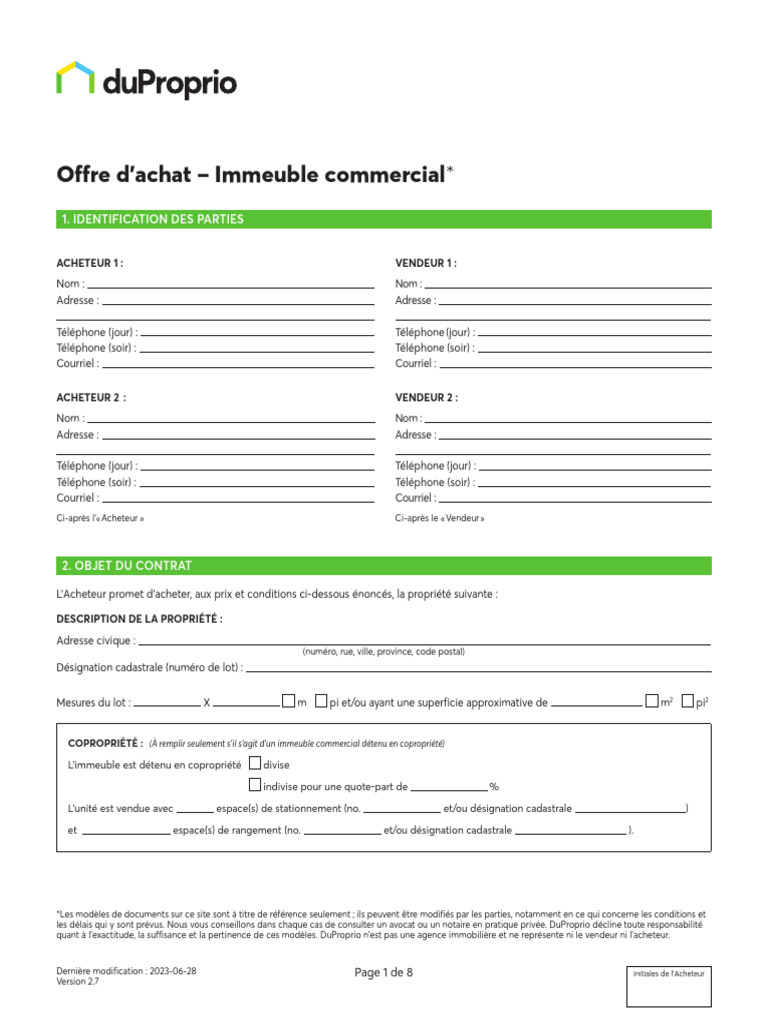 Simple Modle Offre D Achat Pdf