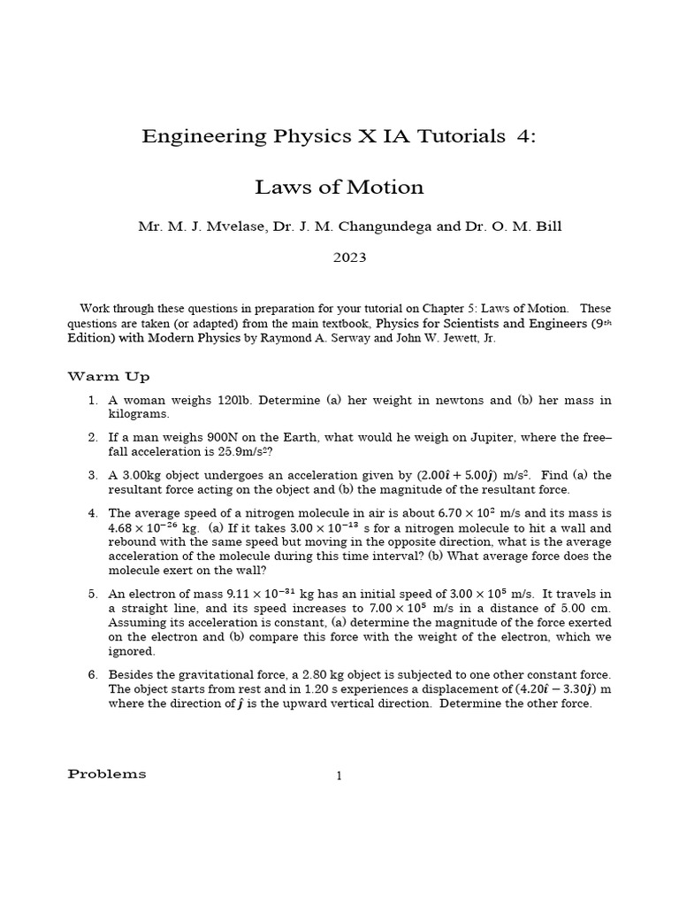 Tutorial 4 - Laws of Motion and Circular Motion | PDF | Force | Acceleration