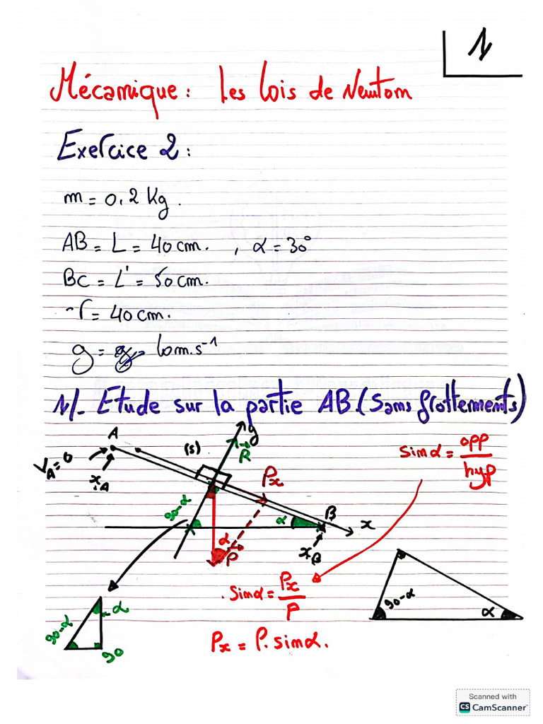 Les Lois de Newton - Correction Exercice | PDF