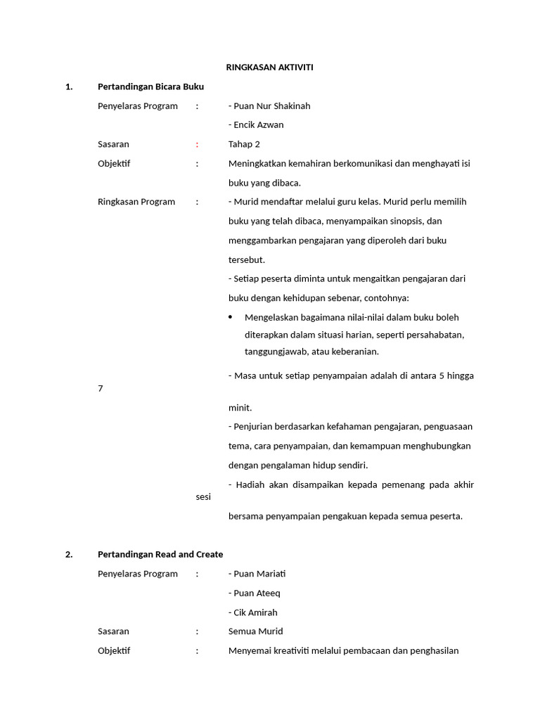 RINGKASAN AKTIVITI | PDF