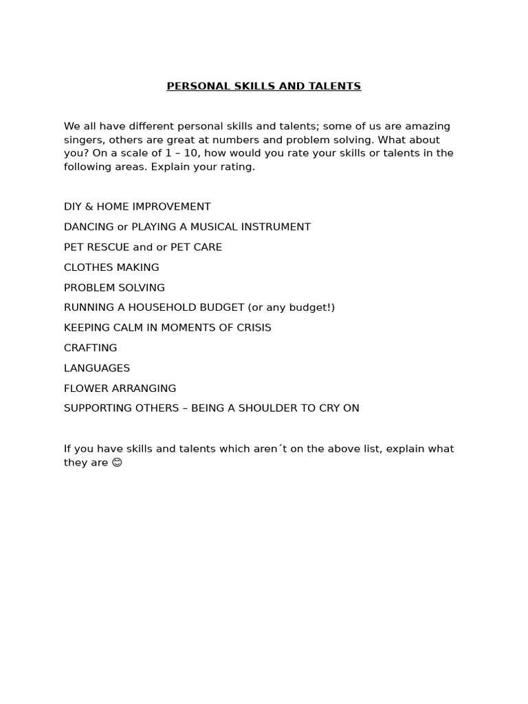 Personal Skills & Talents | PDF