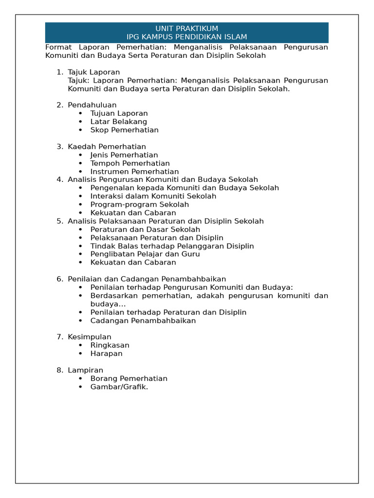 LAMPIRAN 1-5A Format Laporan Pemerhatian (Kerangka) | PDF