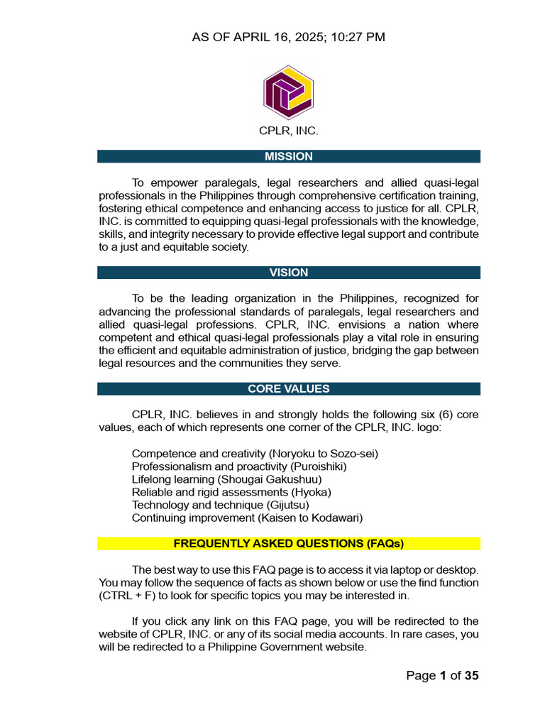 CPLR, Inc. Faqs - Frequently Asked Questions | PDF | Paralegal | Taxes