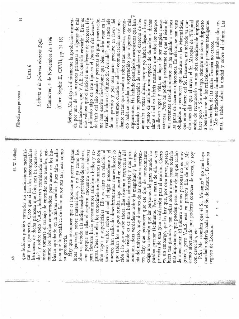 3. Leibniz. Carta a La Princesa Electora Sofía(1) | PDF