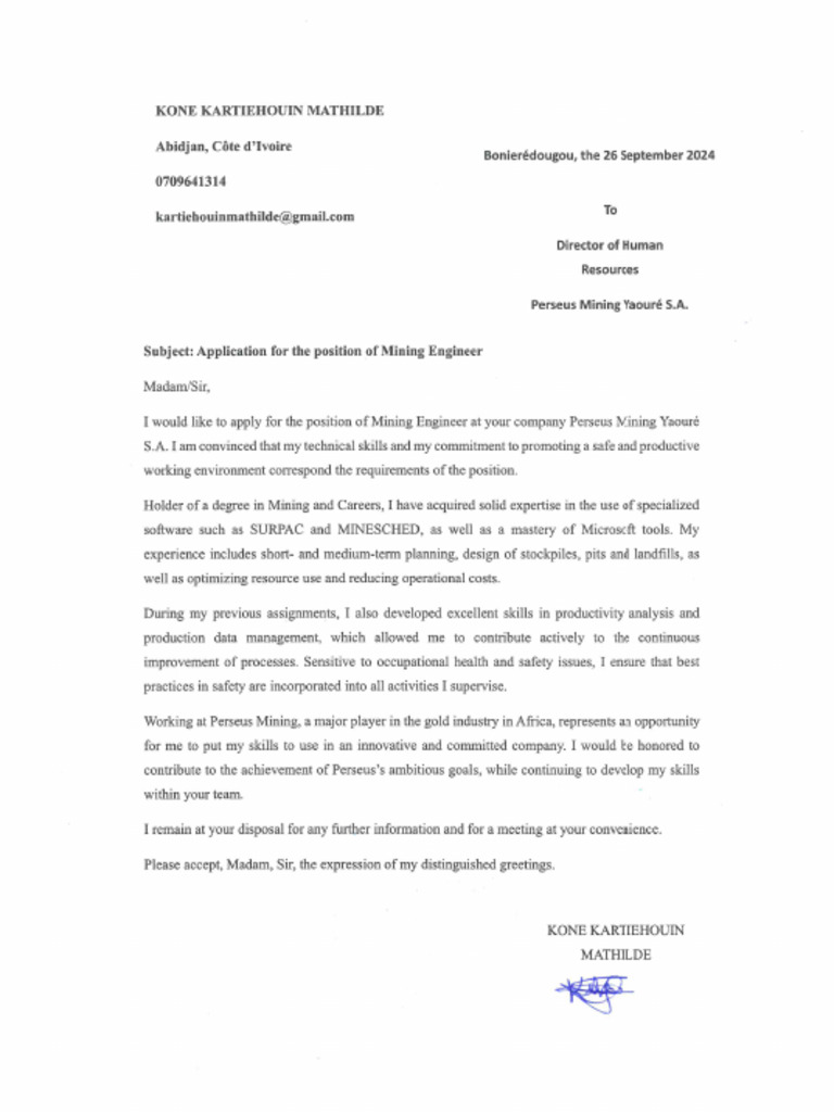 Application Letter KONE Kartiehouin Mathilde | PDF