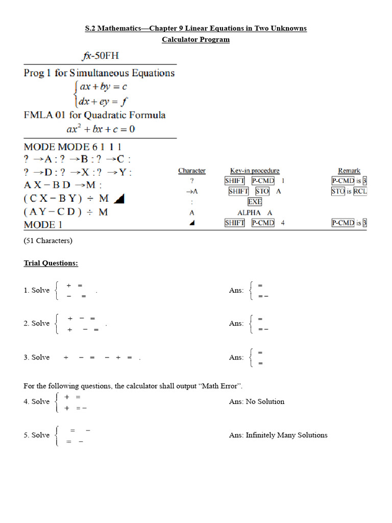 S2 - Simultaneous Equation - Calculator Program | PDF