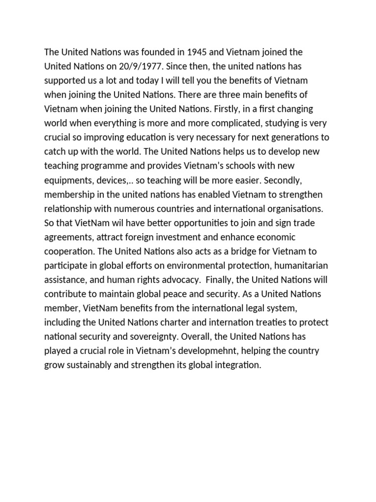 The United Nations Was Founded in 1945 and Vietnam Joined The United ...