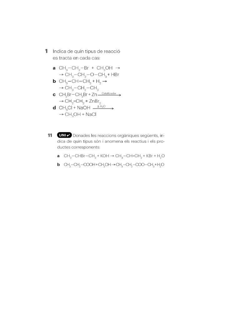 Exercicis de Reaccions Orgàniques | PDF